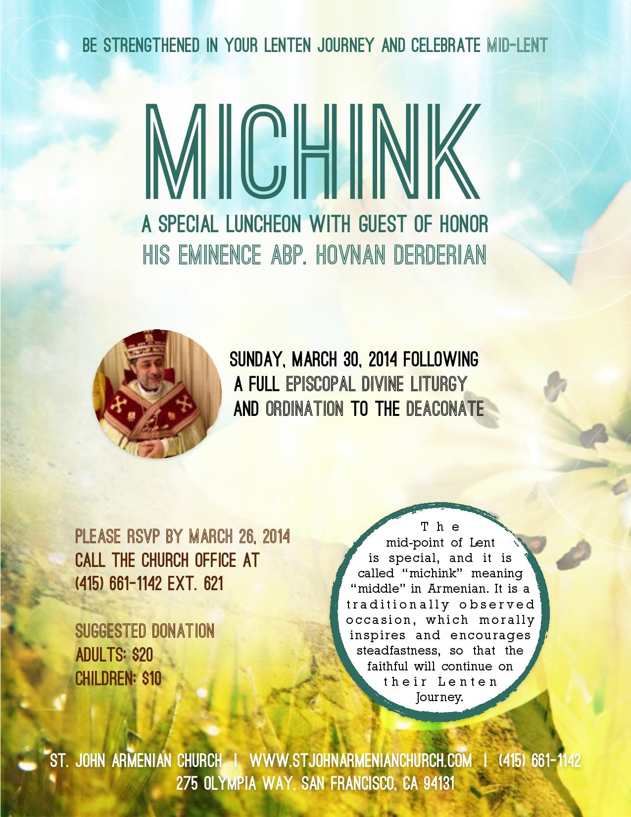 Episcopal Divine Liturgy and Michink Luncheon | St. John Armenian ...