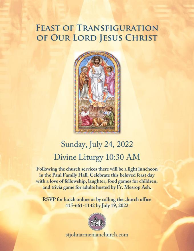 Feast of Transfiguration of our Lord Jesus Christ - Fellowship Lunch ...
